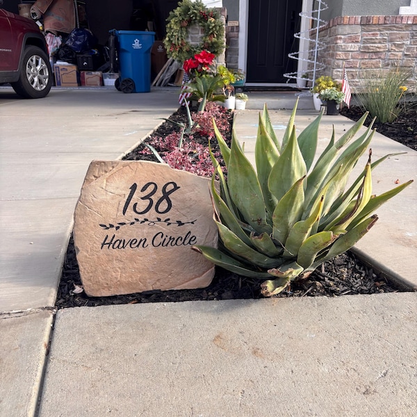 House Entry Address Stone - Engraved Rock - Custom Stone Personalized ...