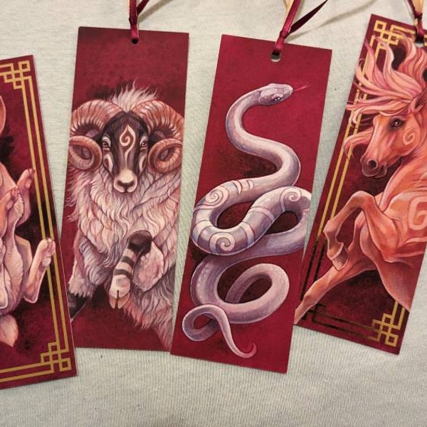 Chinese Zodiac Bookmark With Ribbon and Gold Foil: Year of the Rat, Ox ...