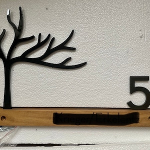 Modern House Numbers Tree 02 Wooden & Acrylic Signs African Teak Iroko ...