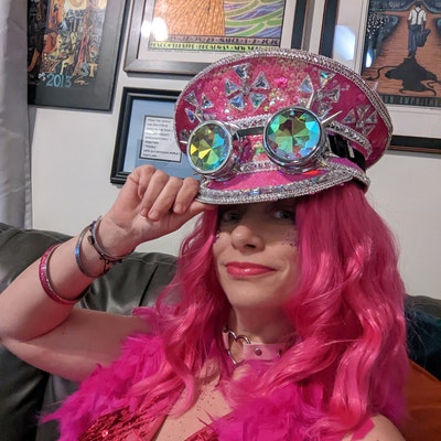 Hot Pink Captain Hat Woman Pink Sequin Rave Hat, Pink Holographic ...