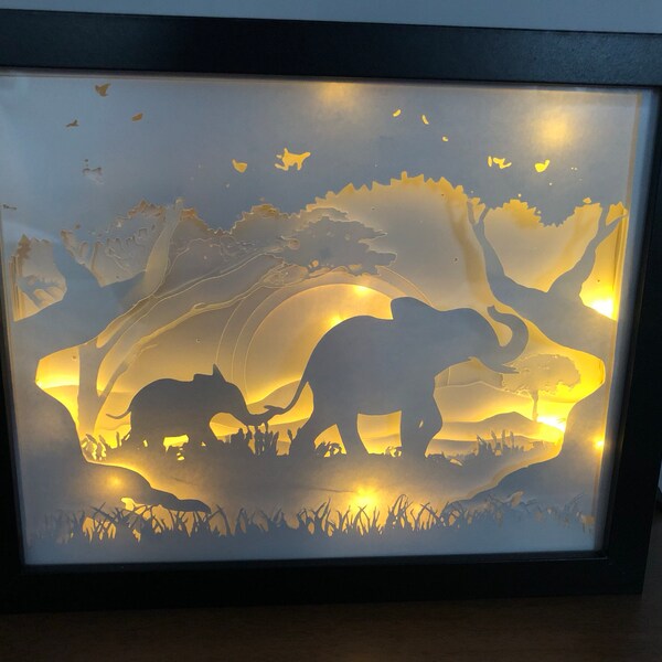 Elephant Safari Shadow Box SVG Template, African Papercut Lightbox ...