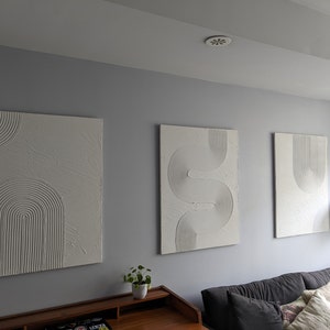 Set of 3 Boho Plaster Wall Art, Textured Wall Art, Textured Art Canvas ...