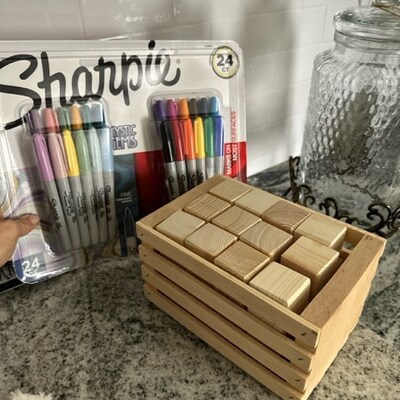 Unfinished Wood Blocks,26 Wood Baby Blocks 1 1/2 Square With Wood Crate ...