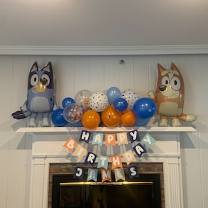 Light Blue Navy Brown Tan Boho Happy Birthday Party Banner Garland ...