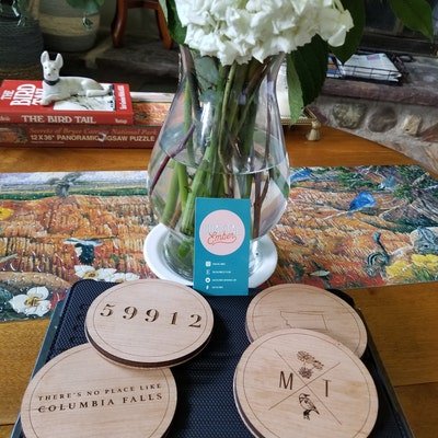 Custom Town Coasters, Set of 4 Wooden Engraved Coasters, Personalized ...