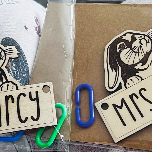 Bunny Rabbit Ears Down Cage Tag, Personalized, Custom, Engraved Wood ...