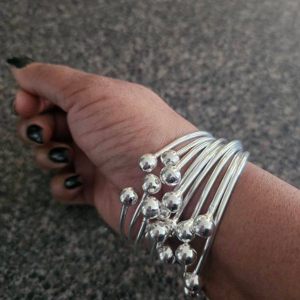 Thick West Indian Bangles, Set of 9 Bangles, 10mm Ball Silver Bangles ...
