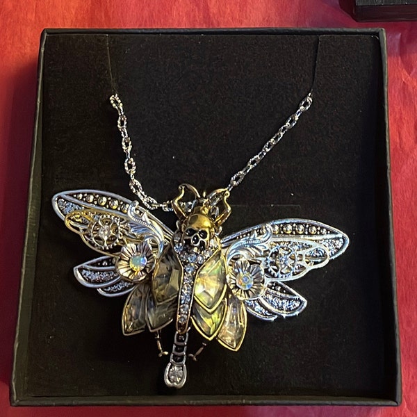 Gothic Art Nouveau Death's Head Hawkmoth and Silver Dragonfly Goth ...
