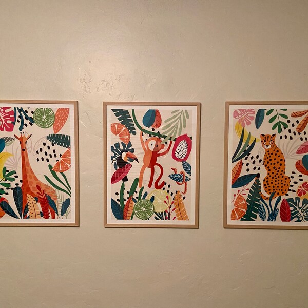 SAFARI WALL ART Prints, Set of 3, Safari Animals Art, Colorful Safari ...
