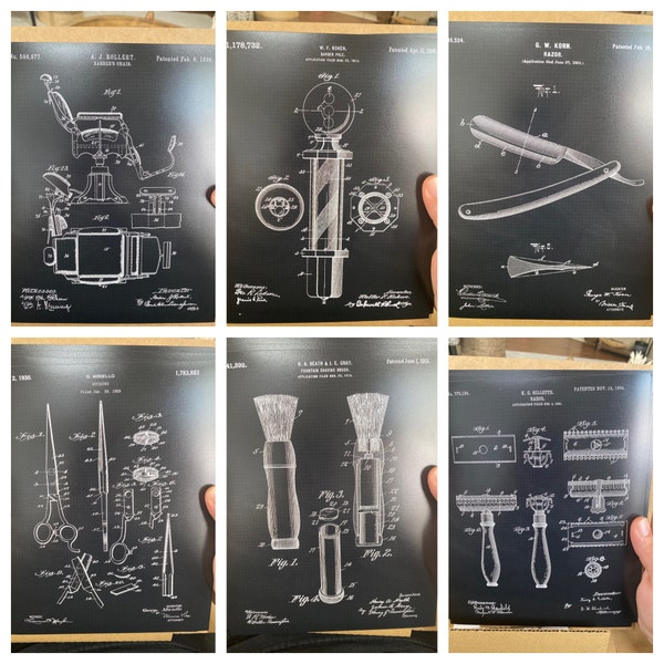 Classic Barber Tools Patent Prints, 6 Unframed Photos, Wall Art Decor ...
