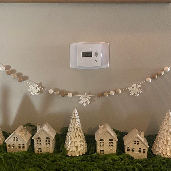Customizable Snowflake Felt Ball Garland - Wool Felted Snow Flake ...