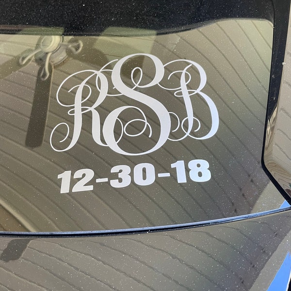 Vine Monogram Vinyl Car Decal Sticker | Monogram Window Sticker ...