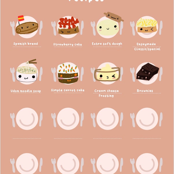 Cute Digital Recipe Book Template for Goodnotes | Pre-cropped Stickers ...