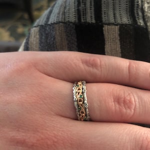 Branch Silver & Gold Vine Ring With Natural Emerald Stones, Wedding ...