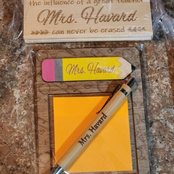 Teacher Gift Custom Post It Note Holder With Pen And/or Custom White ...