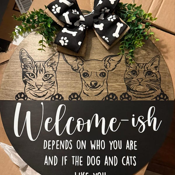 Pet Welcome Sign/ Pet Door Sign/ Dog Door Sign/pet Portrait Wreath/ Dog ...