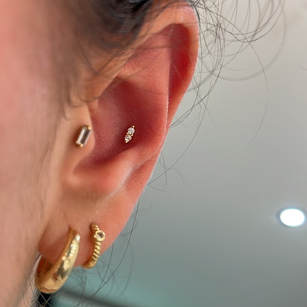 Tiny Moon Piercing Helix Moon Piercing Gold Conch Piercing Sterling ...