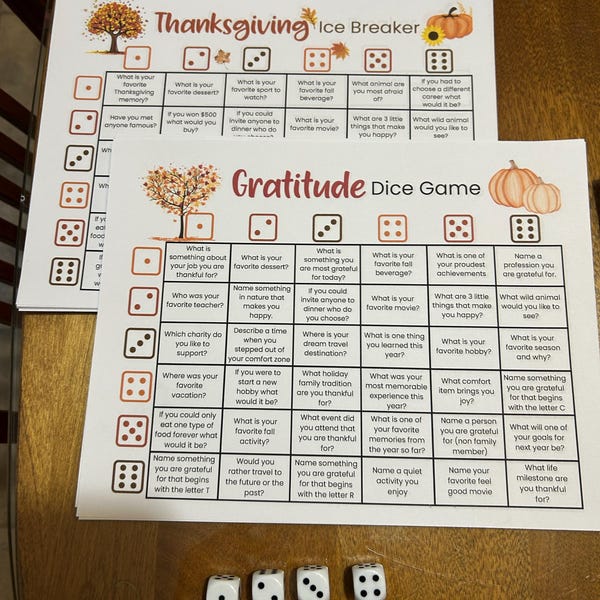 Gratitude Dice Game, Thanksgiving Conversation Starters, Gratitude Game ...
