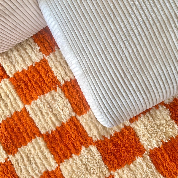 Pink Checkered Rug, Handmade Wool Rug, Moroccan Checkerboard Rug for ...