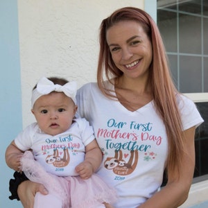 Matching Mom and Baby First Mothers Day Mommy Baby Sloth Matching Shirt ...