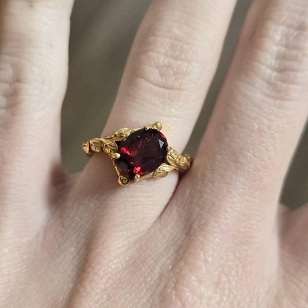 14k Gold Garnet Ring, Gold Filled Garnet Ring, Minimalist Garnet ...