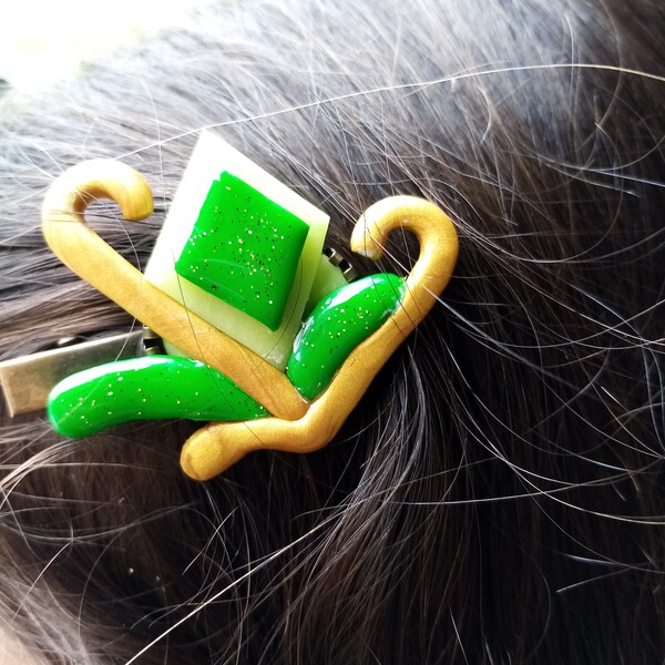 Hair Clip Lyna, Green & Gold, Glitter, Magic, Fimo, Polymer Clay ...