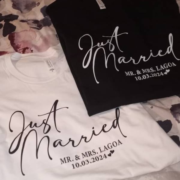 Just Married T-shirt, Personalized Husband and Wife Couples Honeymoon T ...