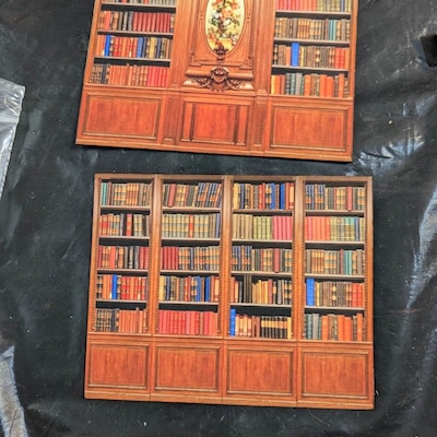 Miniature 1:24 Faux Library Wall of Boiserie and Books in Several ...