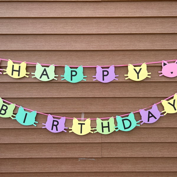 Cat Birthday Banner, Cat Birthday Party, Colorful Birthday Banner, Cat ...