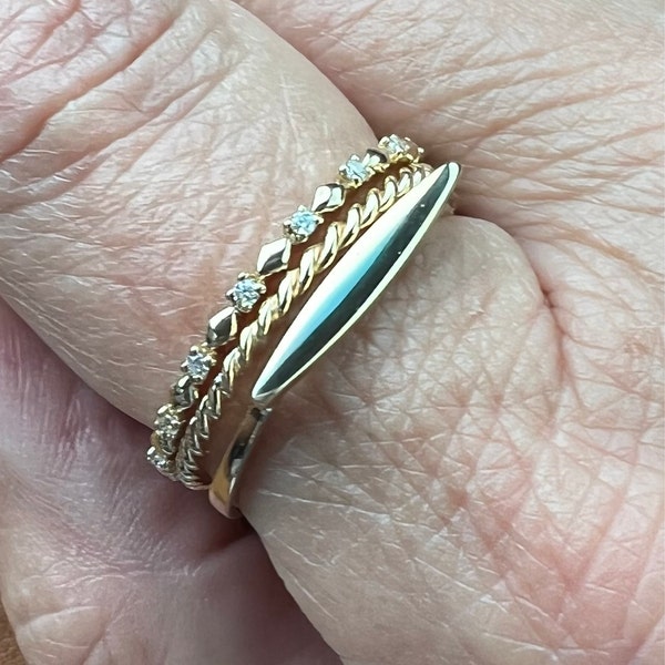 14K Solid Gold Rectangle Bar Ring, Plain Stacking Ring, Thin Gold, Stackable Knuckle Dainty Ring ...