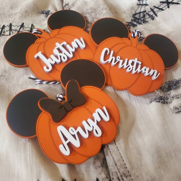 Pumpkin Mouse Name Tags / Halloween Basket Tags / Mouse Ears Name Tag ...