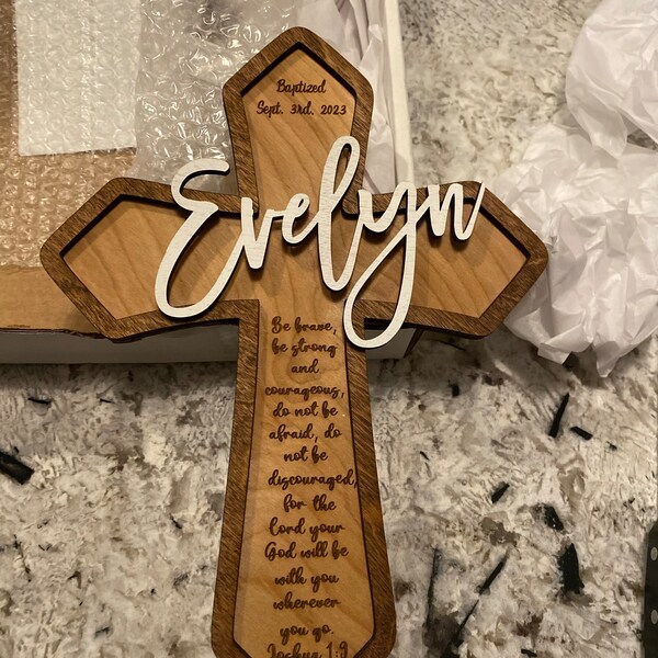 BAPTISM Gift Personalized Cross Prayer Wooden Baptism Cross Dedication ...