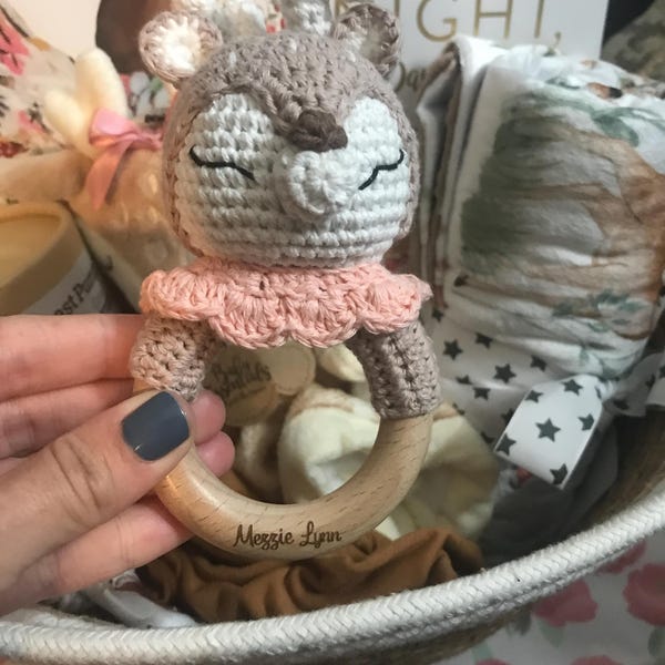 Custom Animal Crochet Rattle, Montessori Toy, Personalized Baby Rattle ...
