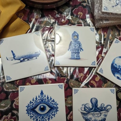 Delft Blue Ceramic Tile: Decorated Dunkin Donut Modern Dutch Design ...