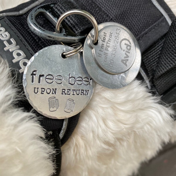 Custom Hand Stamped Dog ID Tag, Free Beer, Personalized Dog Tag, Copper ...