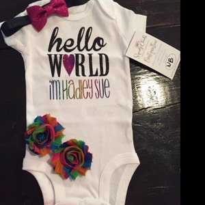 Baby Shower Gift, Hello World Personalized Bodysuit With Headband, NO ...