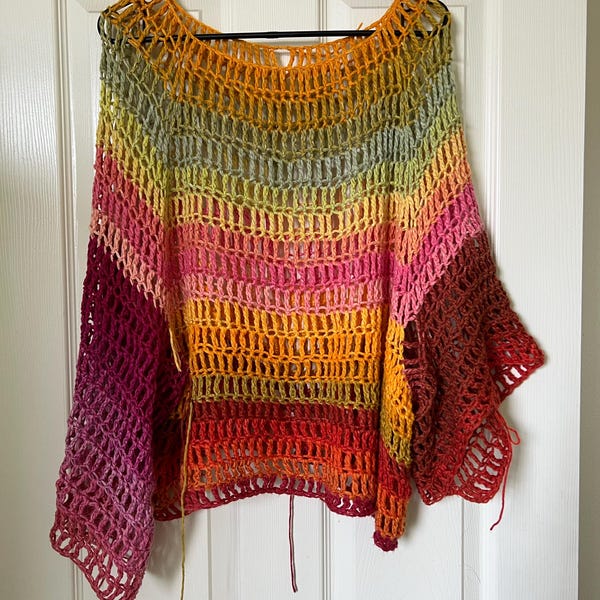 Pixie Sweater Crochet Pattern Striped Sweater Cozy Mesh Jumper Easy Beginner Crochet Project ...