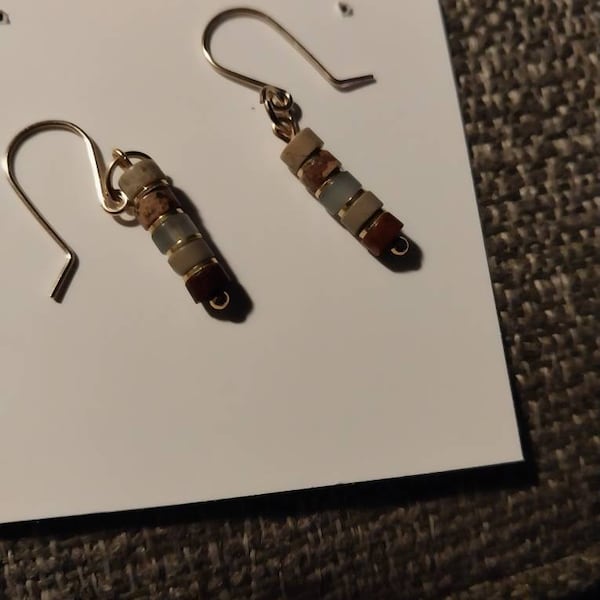 Jasper and Gold Dangle Earrings, Earth Tone Beaded Earrings - Etsy