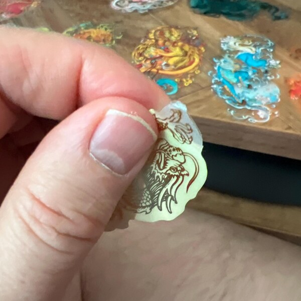Gold Outline DRAGON STICKERS X 2, Decal, Small or Medium Size ...