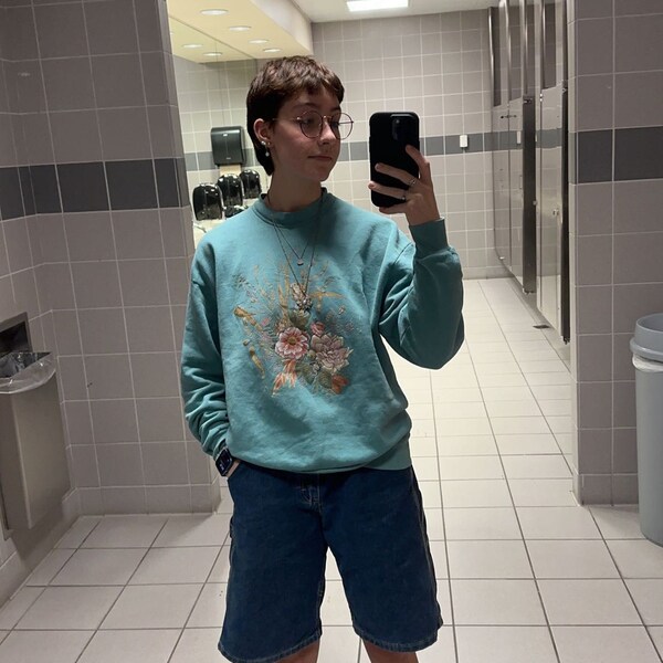 Vintage 90s Sheer Purple Floral Button up Blouse Short Sleeve Lightweight Shirt Cottagecore ...