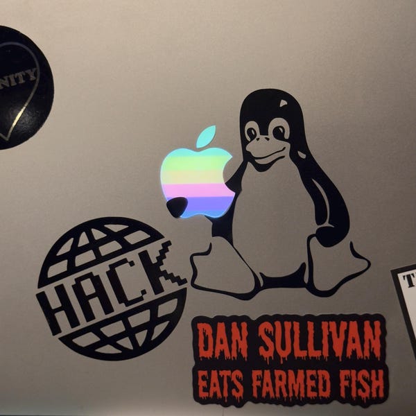 Penguin Bites the Apple MacBook Sticker Linux Tux Decal - Fits Both Old ...