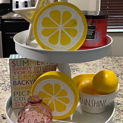 Set of 2 Wooden Lemon Slices Lemon Tiered Tray Decor Wood Lemon Slice ...