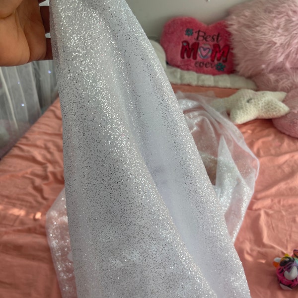Glitter Fabric by the Yard Blue Glitter Lace Fabric White Shimmer ...