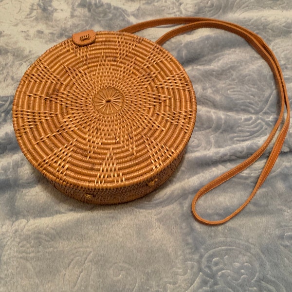 Round Rattan Bag, Wicker Bag, Rattan Purse, Round Straw Bag, Round ...