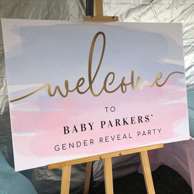 Printable Welcome Sign Pink Blue Watercolour Gender Reveal Party ...