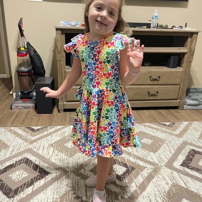 Rainbow Heart Dress, Twirly Dress, Full Circle Skirt, Buttery Soft ...