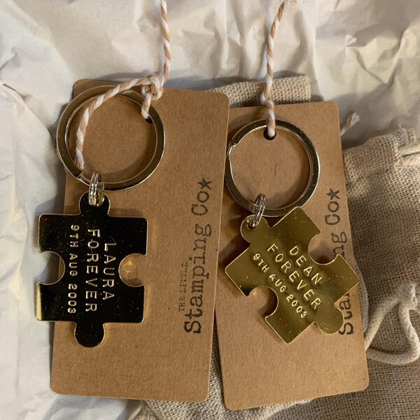 Interlocking Jigsaw Puzzle Keyring, Personalised in Copper, Brass or ...