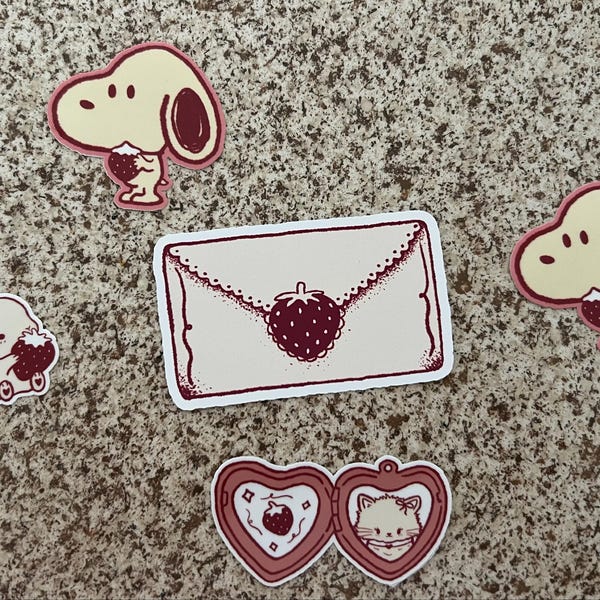 Strawberry Cat Locket Vinyl Sticker | Waterproof, Cute Stickers ...
