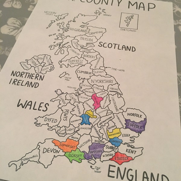 UK COUNTIES SALES Map Hand Illustrated Map Labelled Map Instant ...