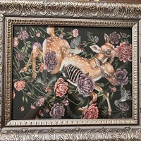 Fawn Deer With Birds and Flowers Gothic Botatnical Art Giclee Print ...